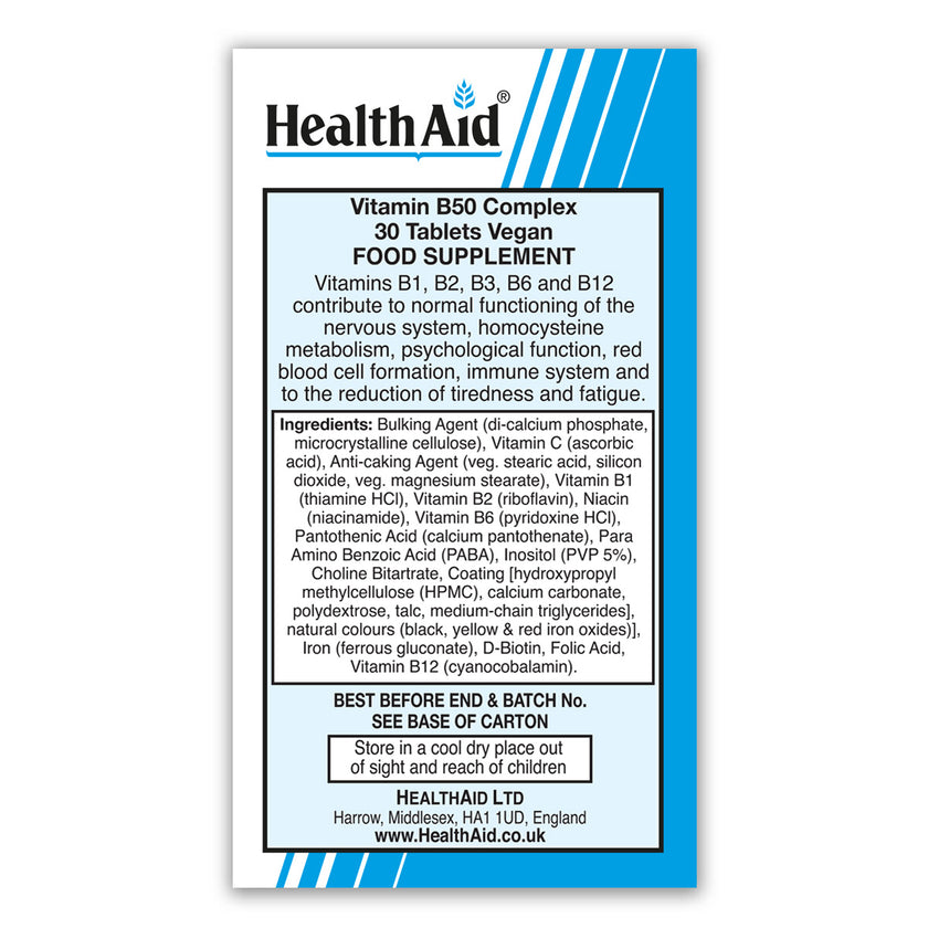 Vitamin B50 Complex Tablets, Brain, Nervous System | HealthAid – HealthAid®