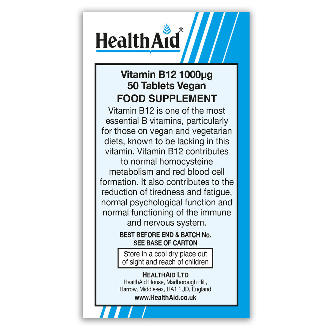 Vitamin B12 (Cyanocobalamin) 1000µg Tablets – HealthAid®