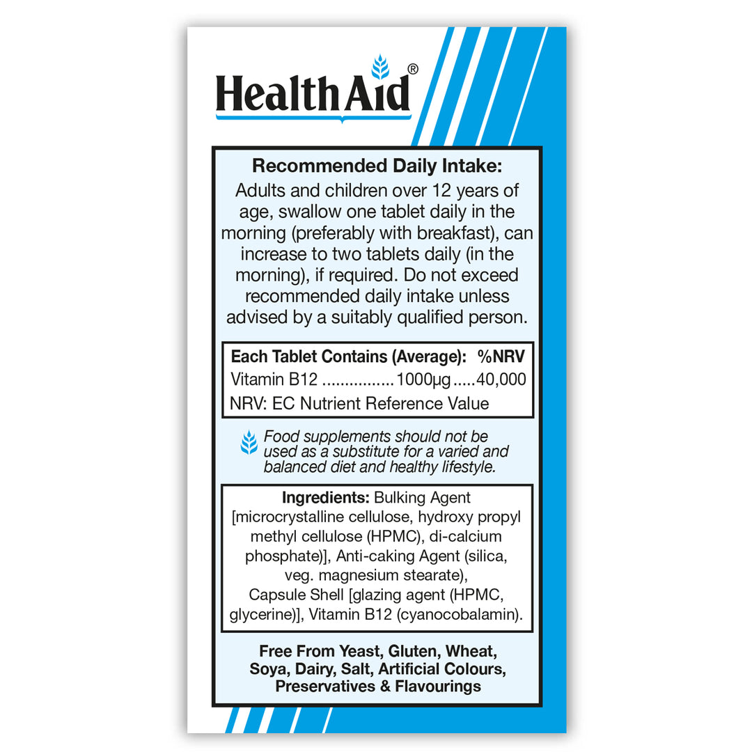 Vitamin B12 (Cyanocobalamin) 1000µg Tablets – HealthAid®