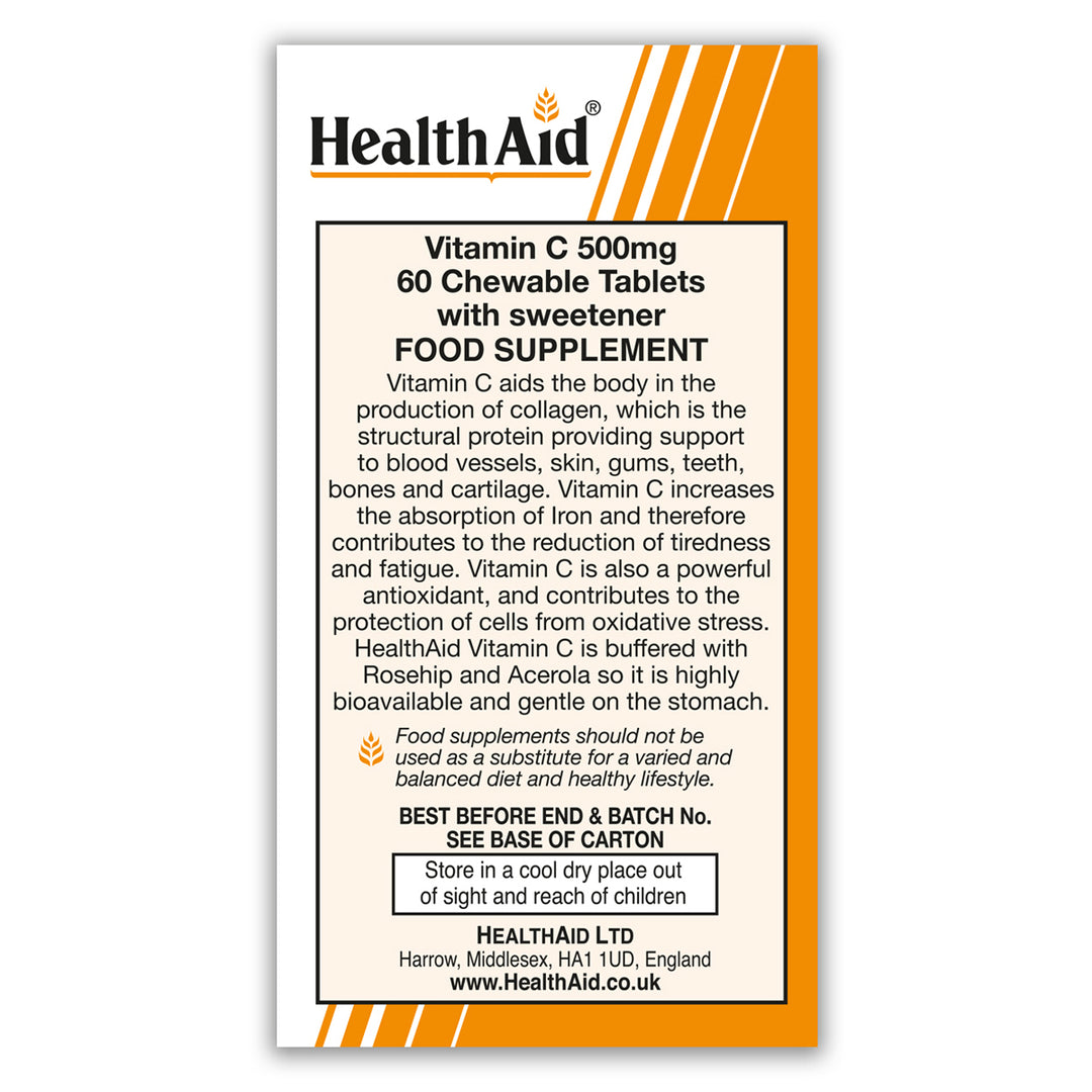 Vitamin C 500mg Chewable Tablets – HealthAid®