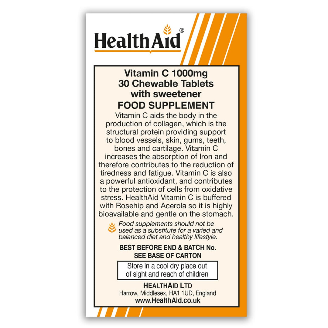 Vitamin C 1000mg Chewable Tablets – HealthAid®