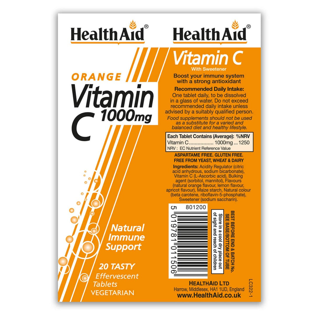 Vitamin C 1000mg - Effervescent (Orange Flavour) Tablets – HealthAid®