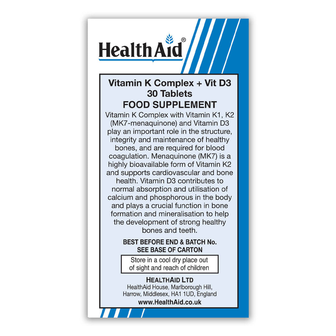 Vitamin K Complex +Vit D3 Tablets – HealthAid®
