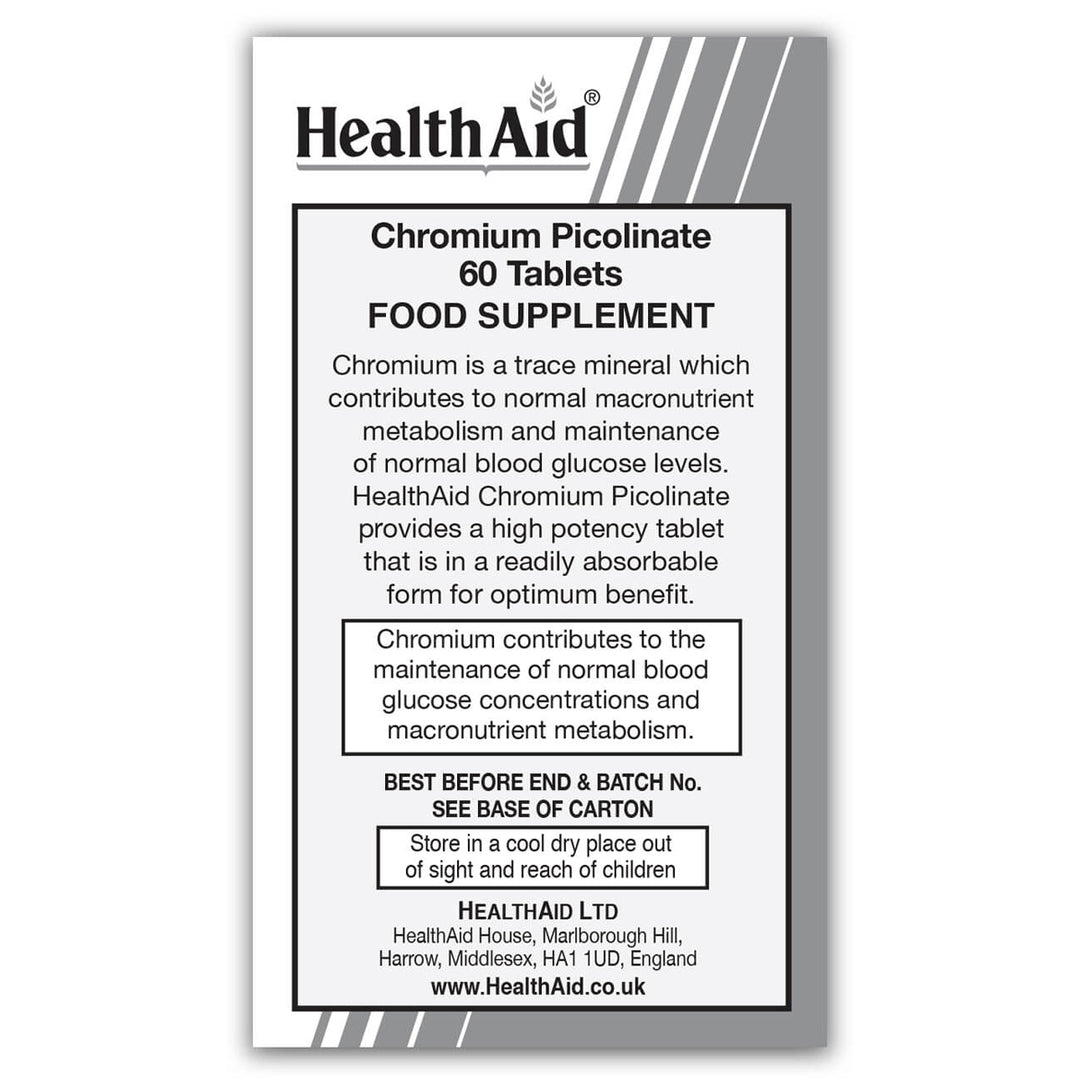 Chromium Picolinate 200ug Tablets – HealthAid®