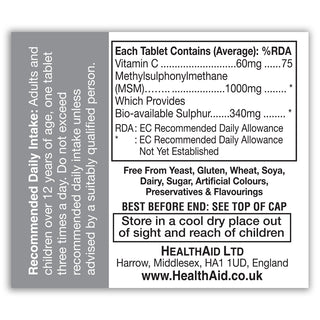 MSM 1000mg (MethylSulphonylMethane) Tablets – HealthAid®