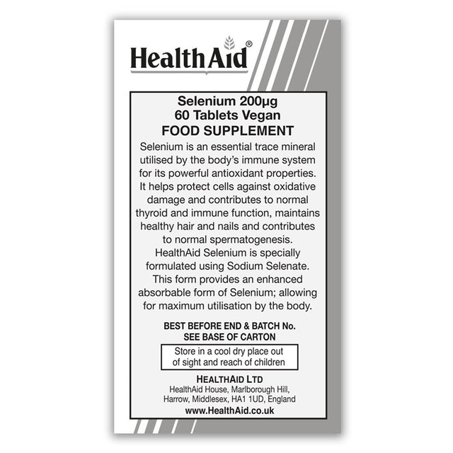 Selenium 200ug - Prolonged Release Tablets – HealthAid®