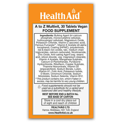 A to Z Multivit Tablets, Energy, Immunity, Brain Health | HealthAid ...