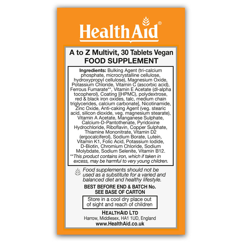 A to Z Multivit Tablets, Energy, Immunity, Brain Health | HealthAid ...