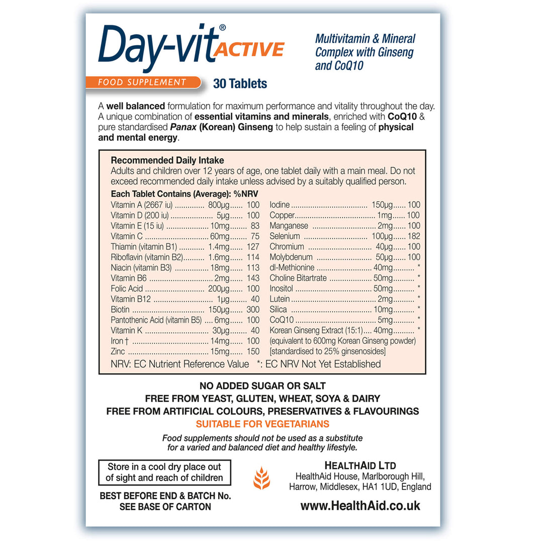 Day-vit® ACTIVE Tablets – HealthAid®
