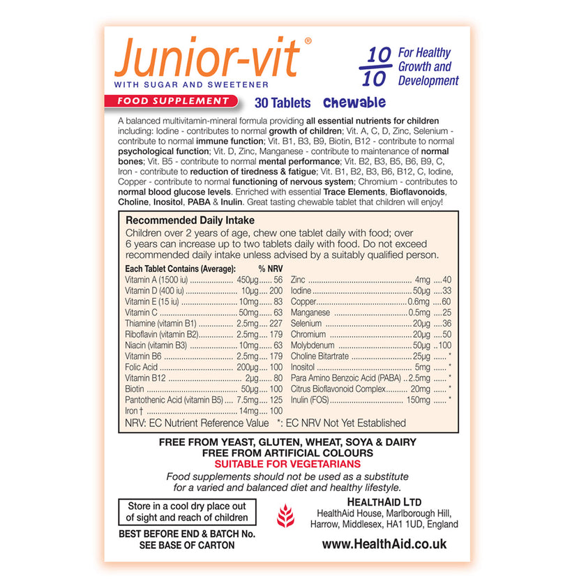 Junior-vit® - Chewable (Tutti-fruity Flavour) Tablets – HealthAid®