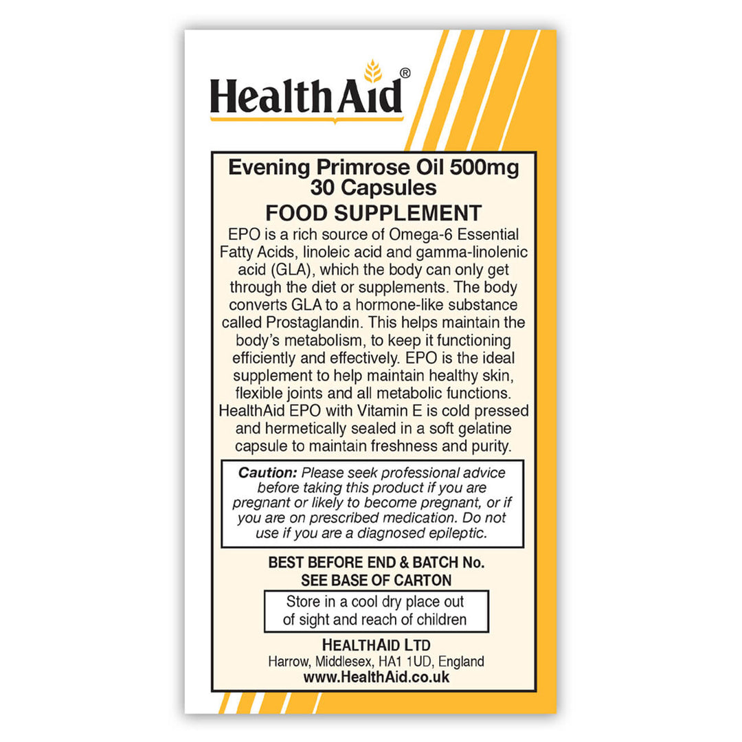 Evening Primrose Oil 500mg + Vitamin E Capsules – HealthAid®
