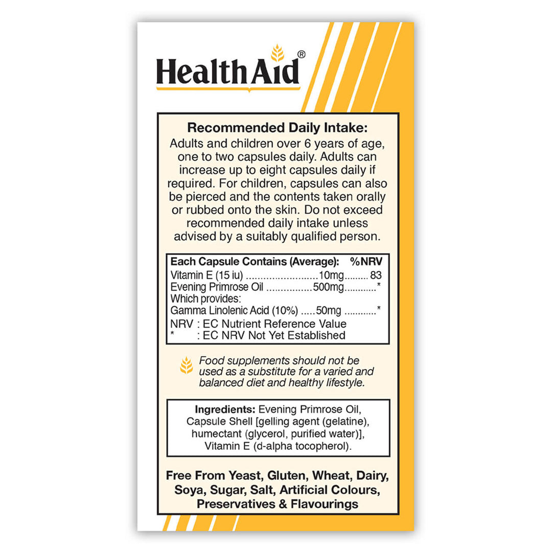 Evening Primrose Oil 500mg + Vitamin E Capsules – HealthAid®