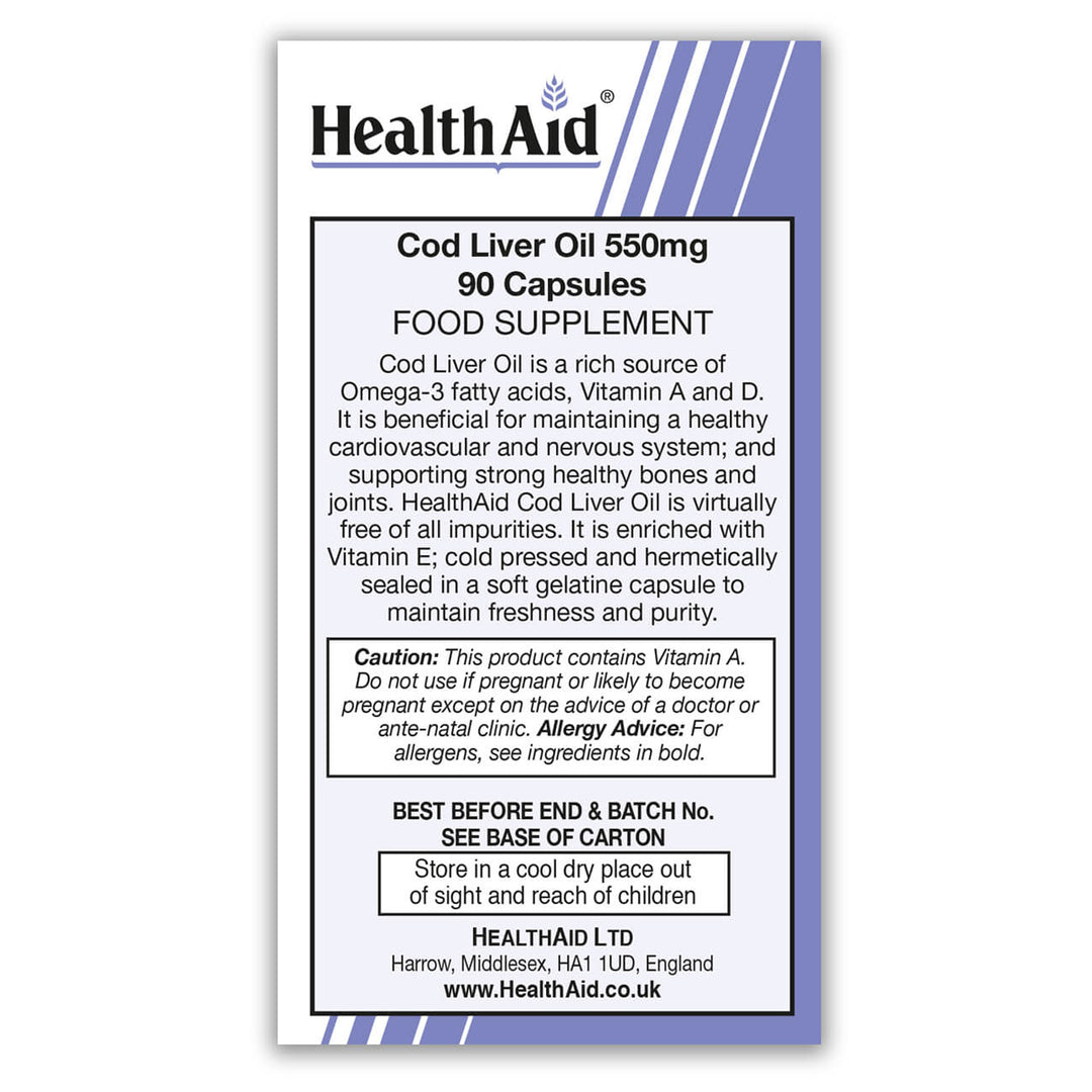 Cod Liver Oil 550mg Capsules – HealthAid®
