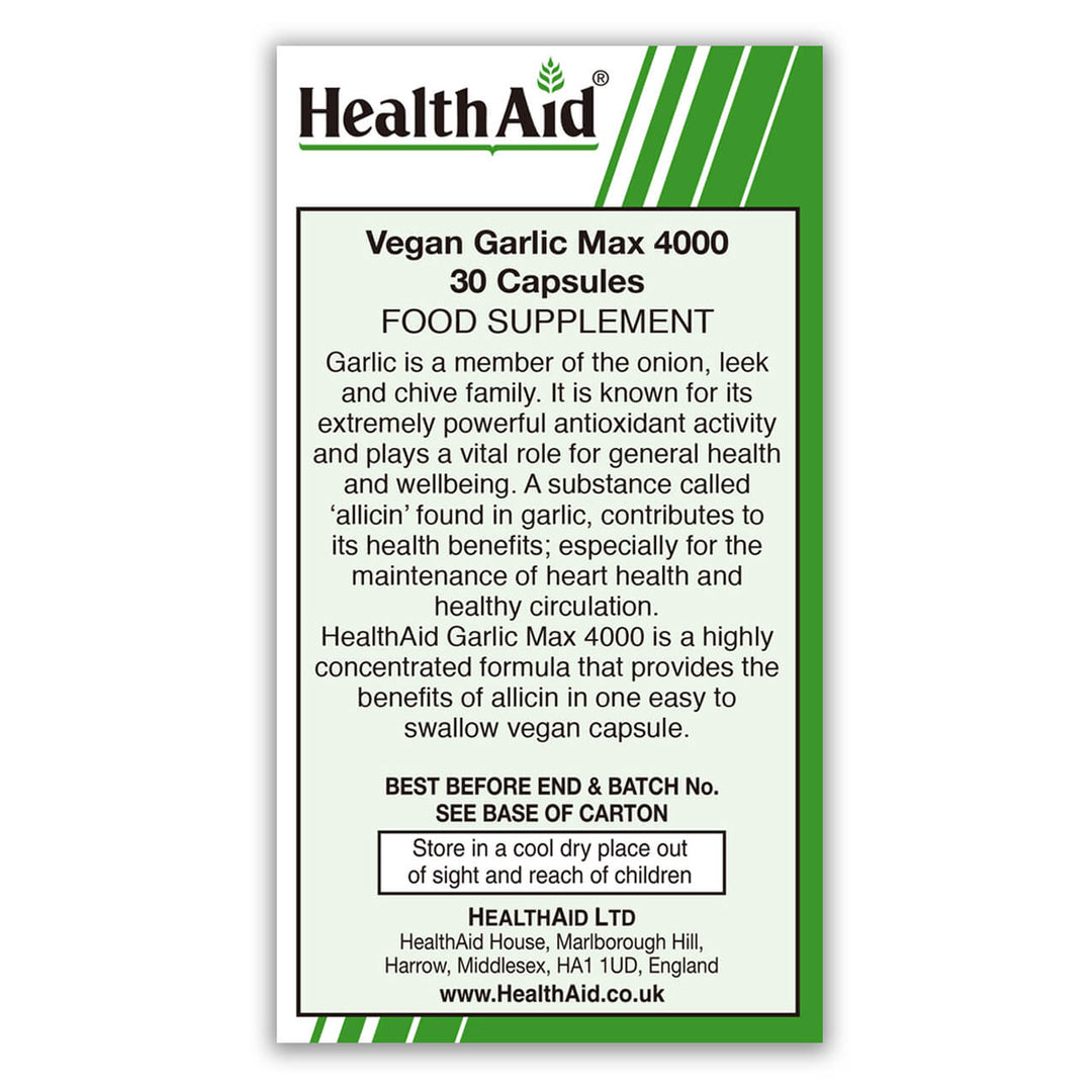 Garlic Max 4000 (Pure Garlic Extract) Vegicaps – HealthAid®