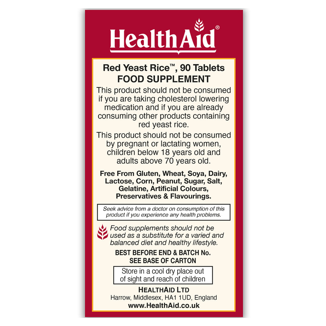 Red Yeast Rice Tablets, Cholesterol, Natural Satin | HealthAid – HealthAid®