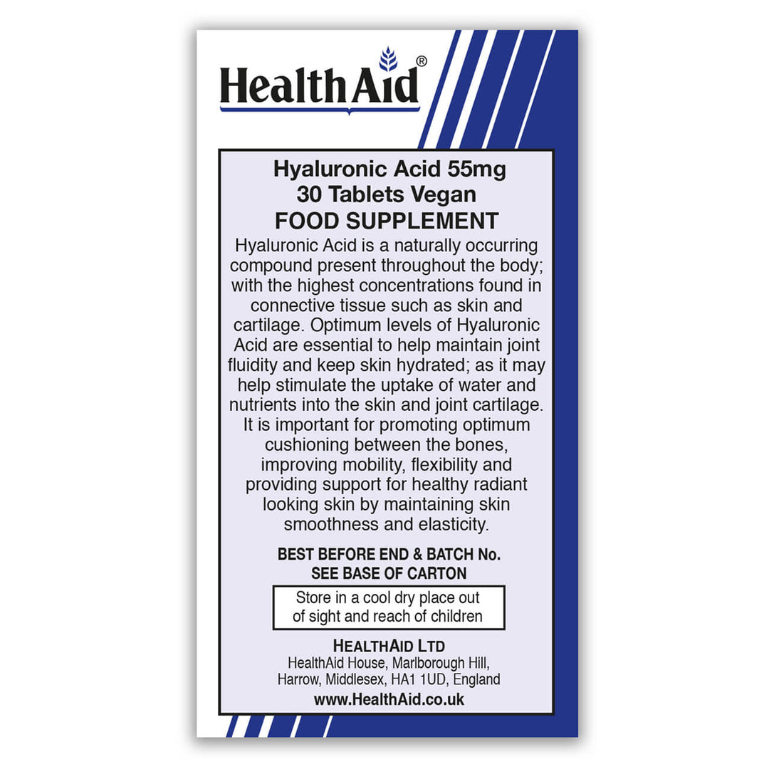 Hyaluronic Acid 55mg Tablets – HealthAid®
